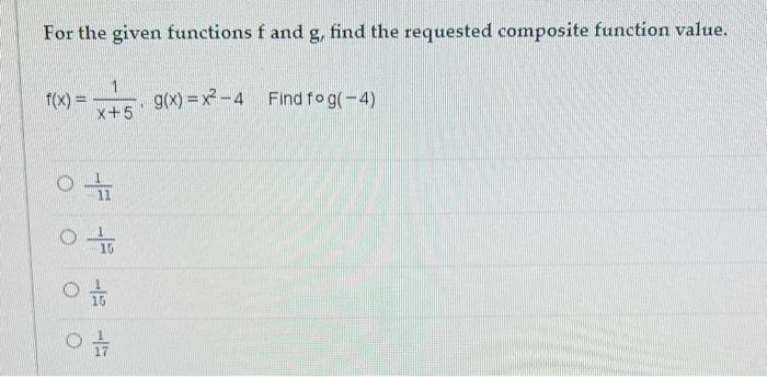 Solved For the given functions f and g, find the requested | Chegg.com