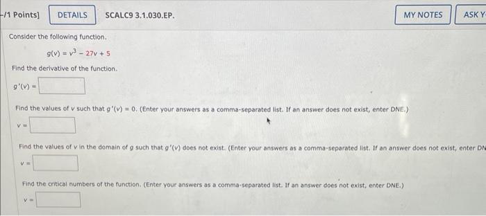 Solved 1 Points] SCALC9 3.1.030.EP. Consider the following | Chegg.com