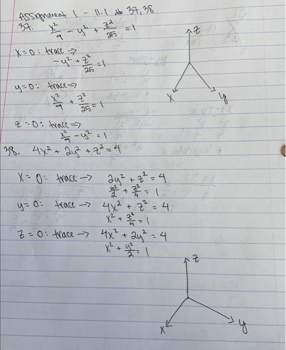 Solved Assionment 1 - 11.1⇒37,38 37. 9x2−y2+25z2=1 x=0 : | Chegg.com