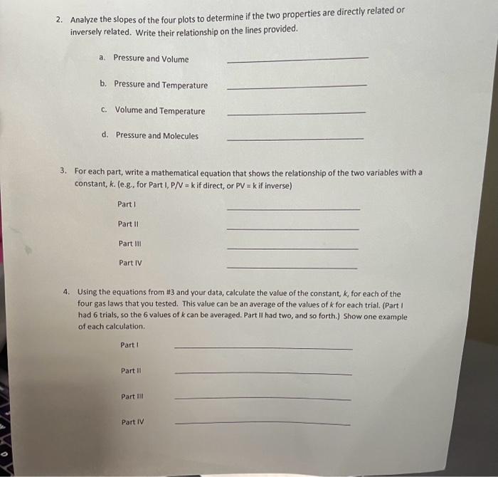 Solved Part II Gav I usear's I aw Part III. Charles's Law | Chegg.com