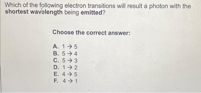 Solved Which of the following electron transitions will | Chegg.com