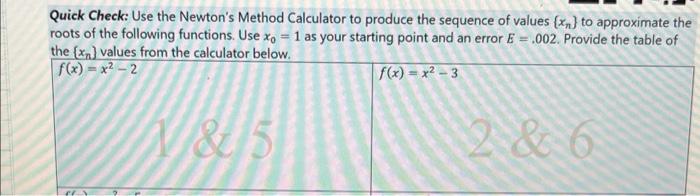 Solved Quick Check: Use the Newton's Method Calculator to | Chegg.com