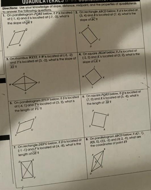 Solved Directions: Use your knowledge of slope, distance | Chegg.com