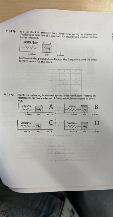 Solved 4 Q: A 5−kg block is attached to a 2000N/m spring as | Chegg.com