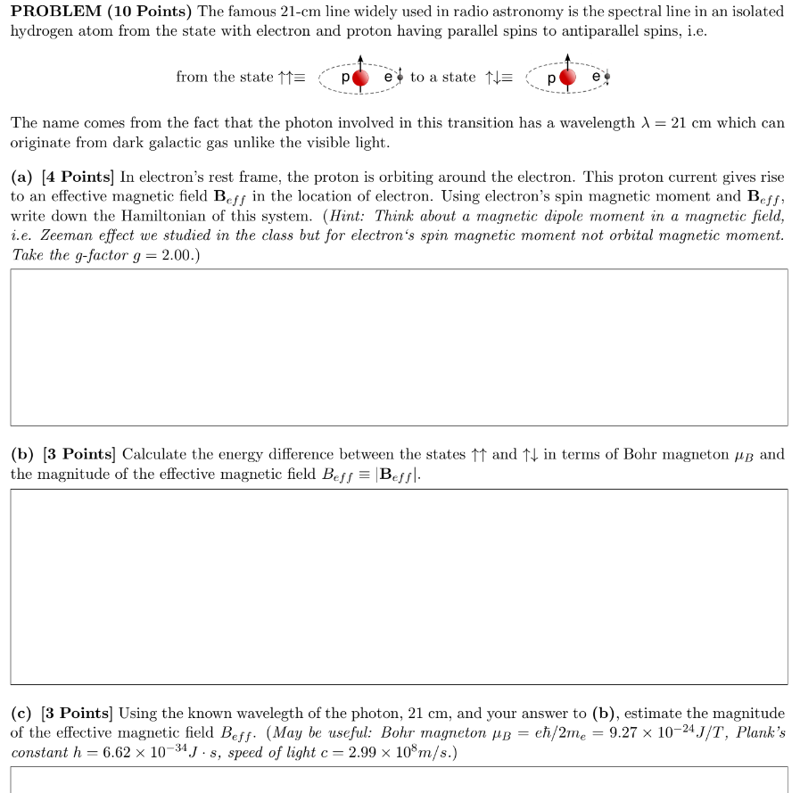 Solved PROBLEM (10 ﻿Points) ﻿The famous 21-cm line widely | Chegg.com