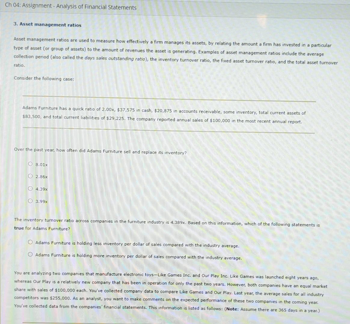 3 Asset Management Ratios Asset Management Ratios