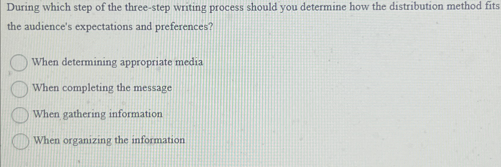 Solved During which step of the three-step writing process | Chegg.com