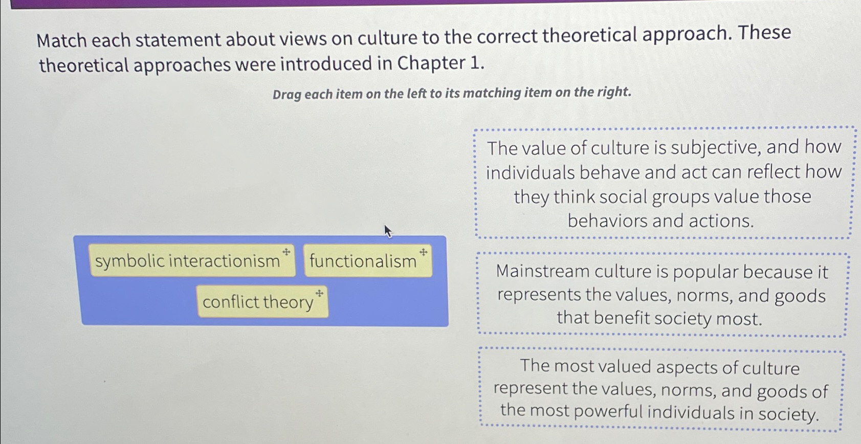 Solved Match each statement about views on culture to the | Chegg.com