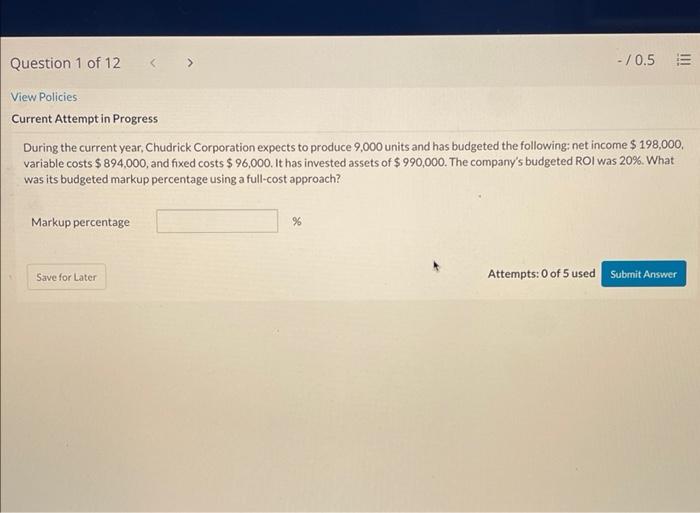 Solved III Question 1 of 12 - /0.5 View Policies Current | Chegg.com