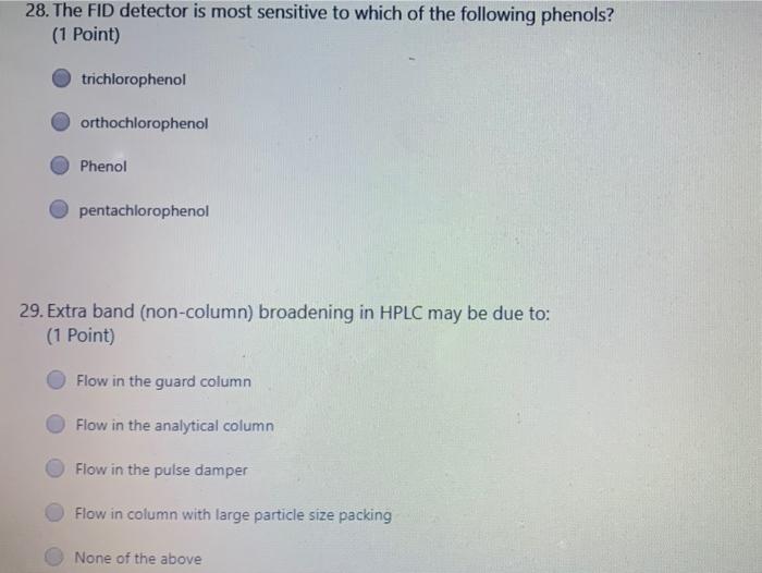 Solved 28. The FID detector is most sensitive to which of | Chegg.com