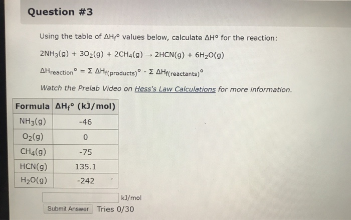 Solved Question #3 Using the table of AH values below, | Chegg.com