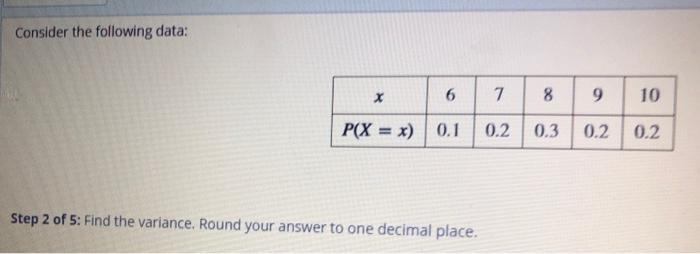 Solved Consider the following data: X 6 7 7 8 9 10 P(X = x) | Chegg.com