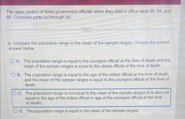 Solved The ages (years) of three government officials when | Chegg.com