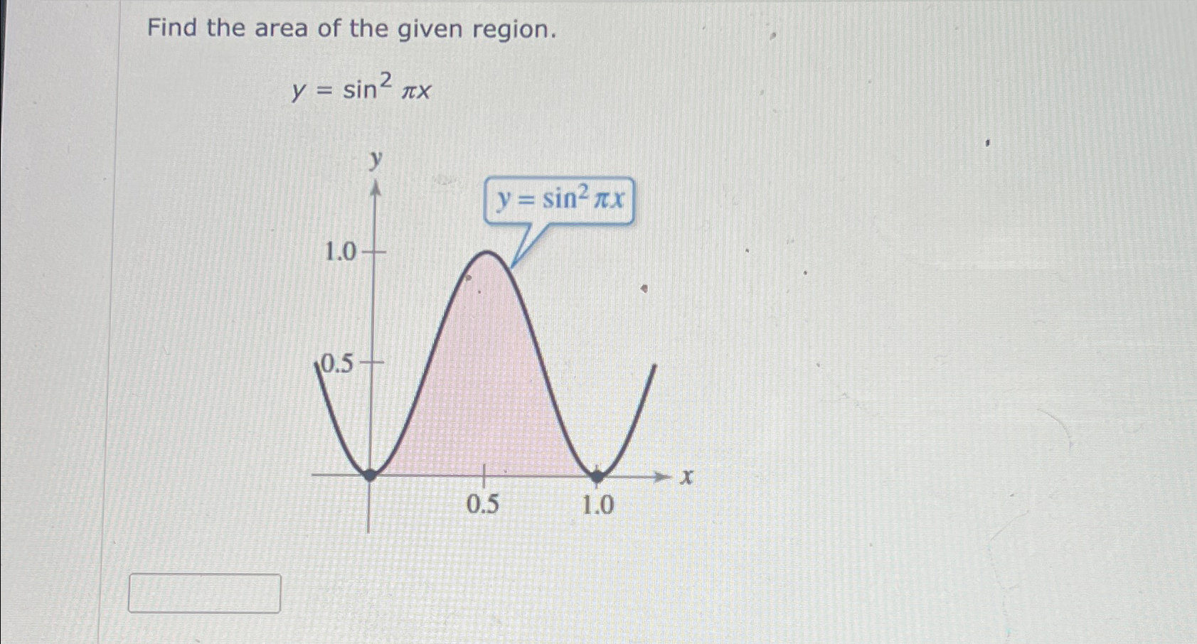 Solved Find the area of the given region.y=sin2πx | Chegg.com