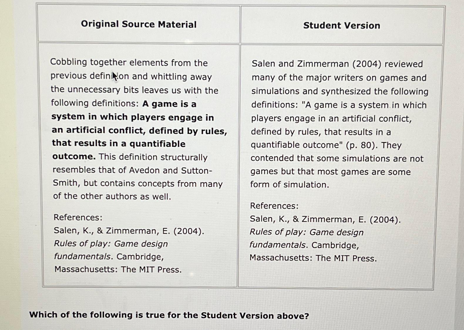 Solved \table[[Original Source Material,Student | Chegg.com