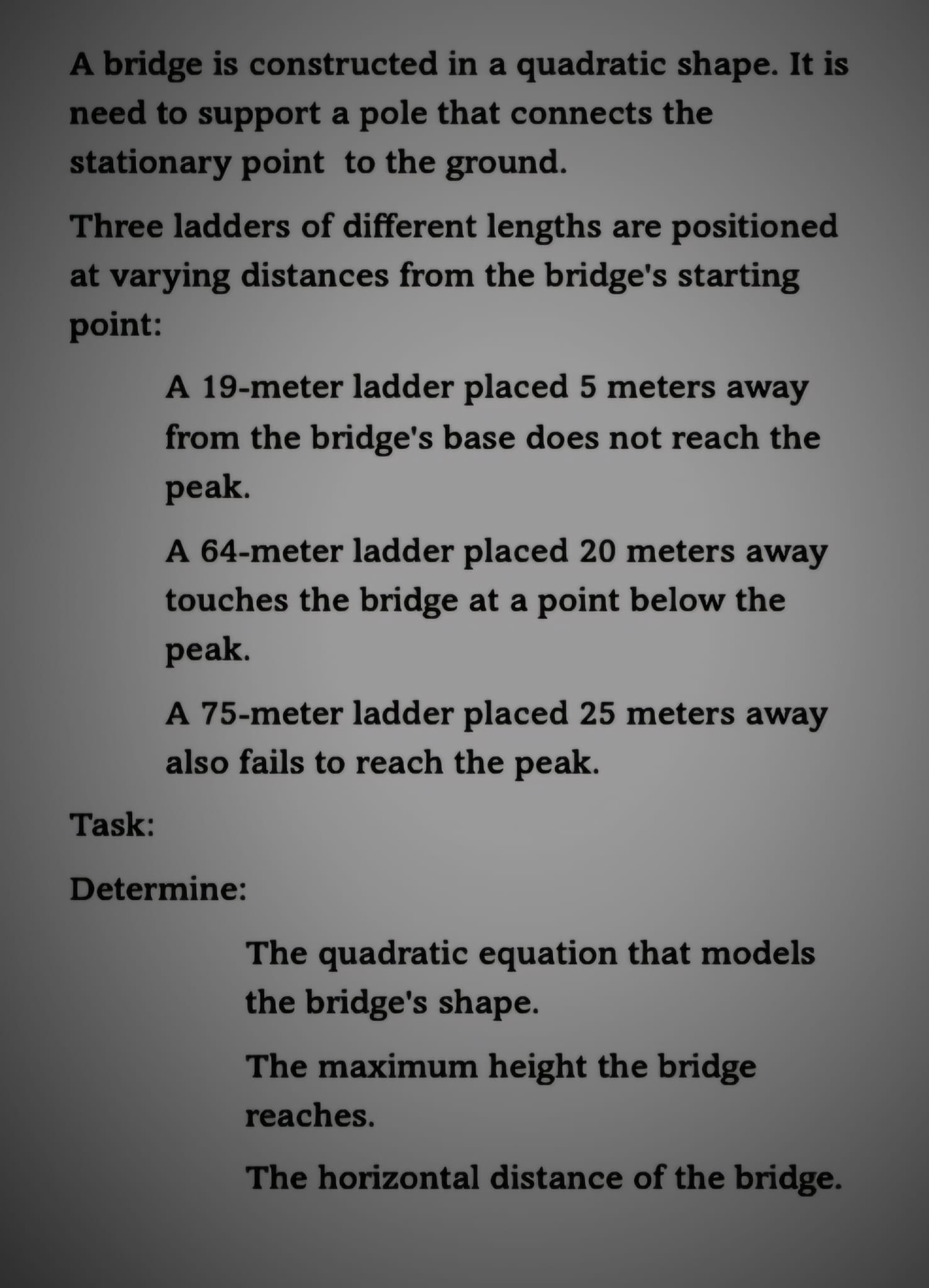 Solved A bridge is constructed in a quadratic shape. It is | Chegg.com