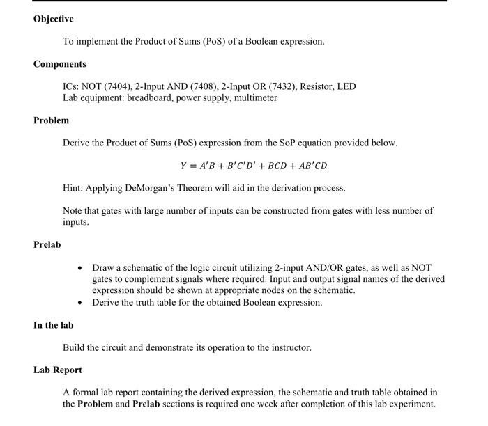 Solved Please show you to solve pre-lab(truth table and | Chegg.com