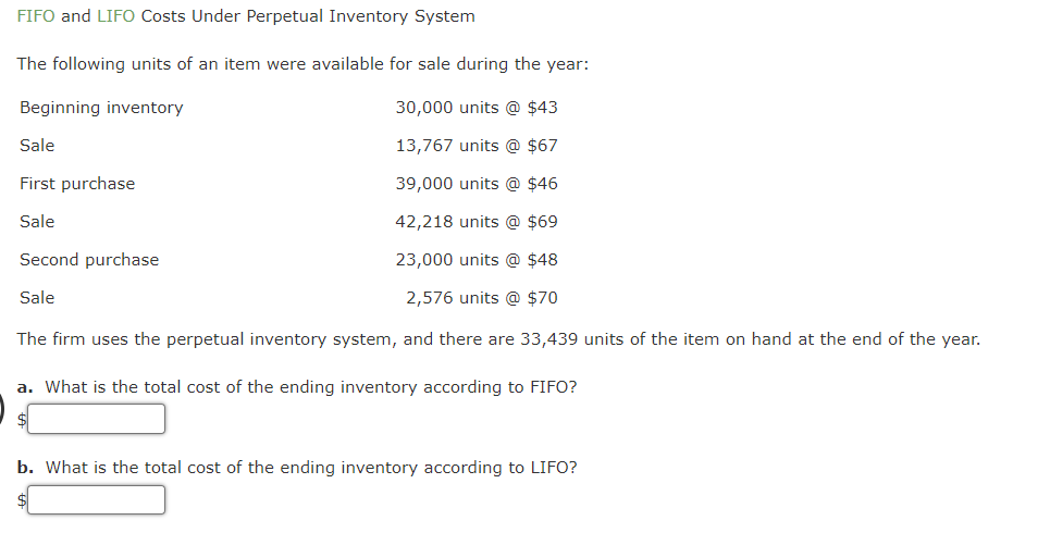 Solved FIFO and LIFO Costs Under Perpetual Inventory | Chegg.com