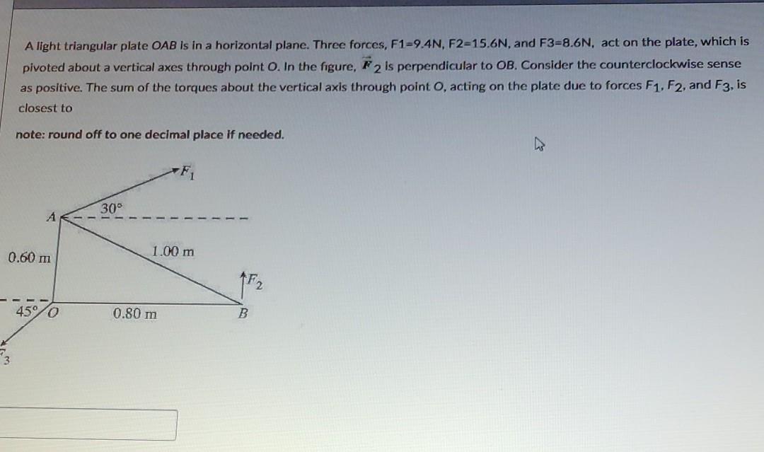 Solved A light triangular plate OAB is in a horizontal | Chegg.com