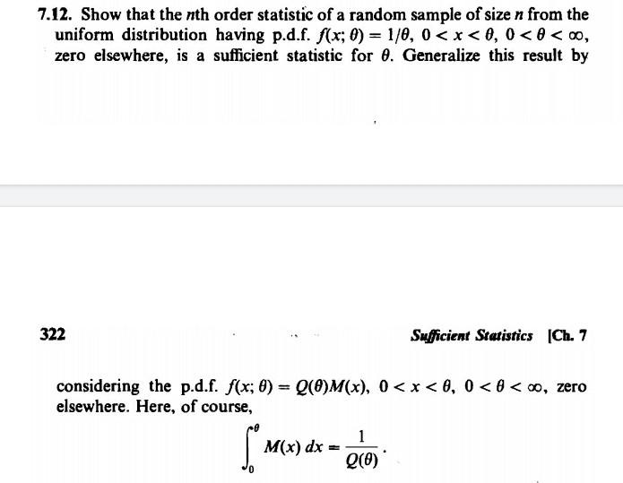 Solved 7.12. Show that the nth order statistic of a random | Chegg.com
