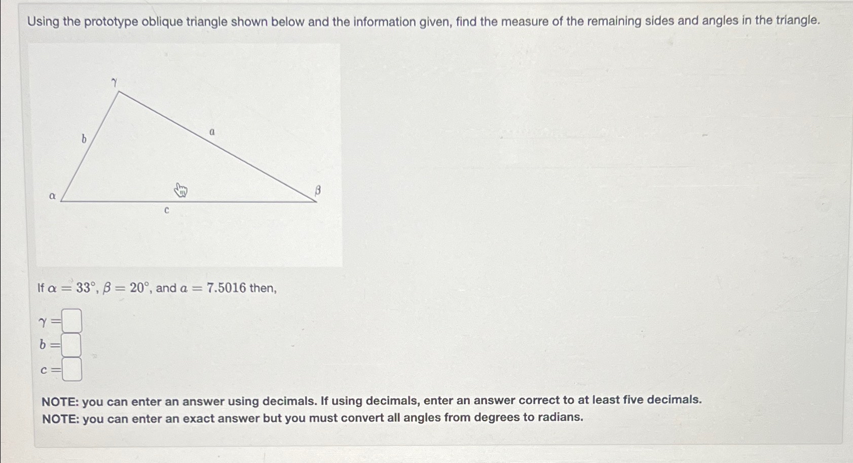 Solved Using the prototype oblique triangle shown below and | Chegg.com