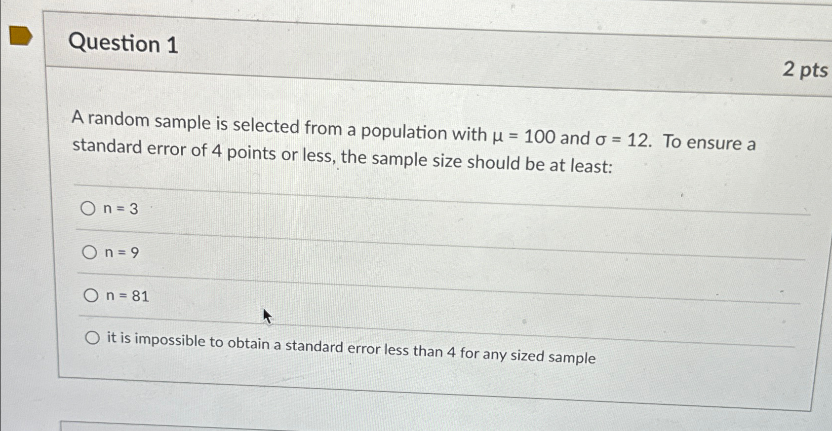 Solved Question 12 ﻿ptsA random sample is selected from a | Chegg.com