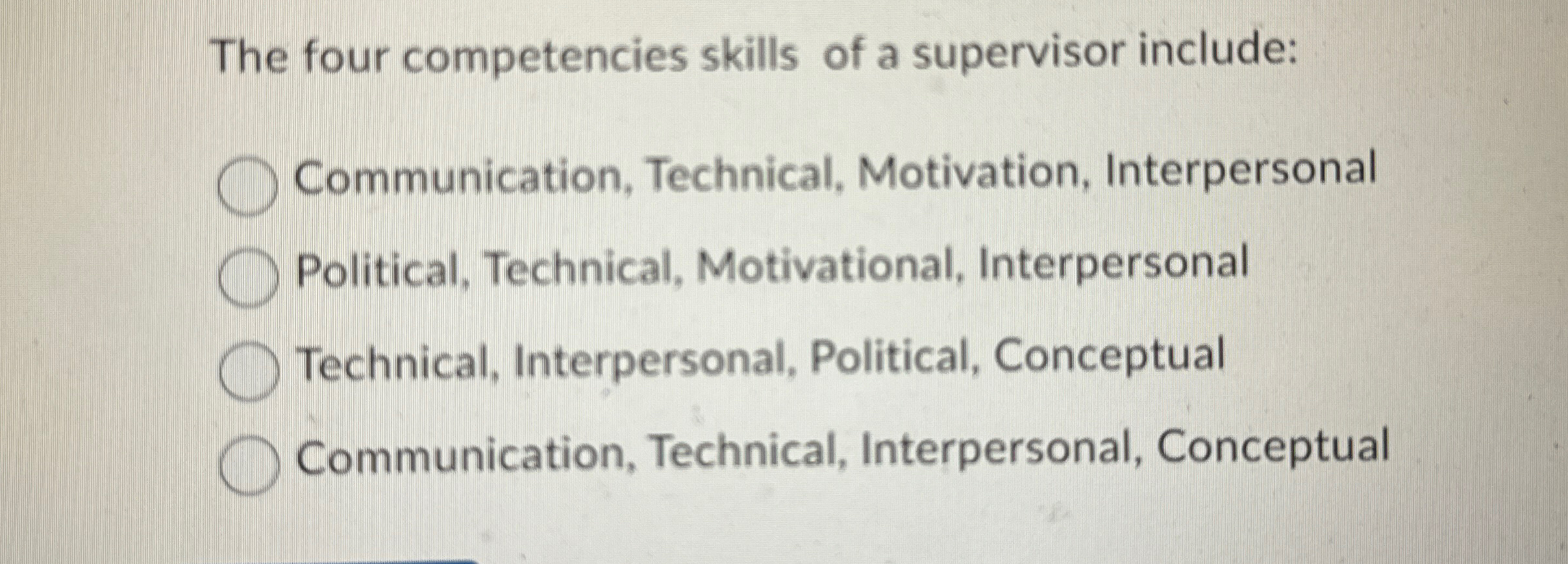 Solved The four competencies skills of a supervisor | Chegg.com