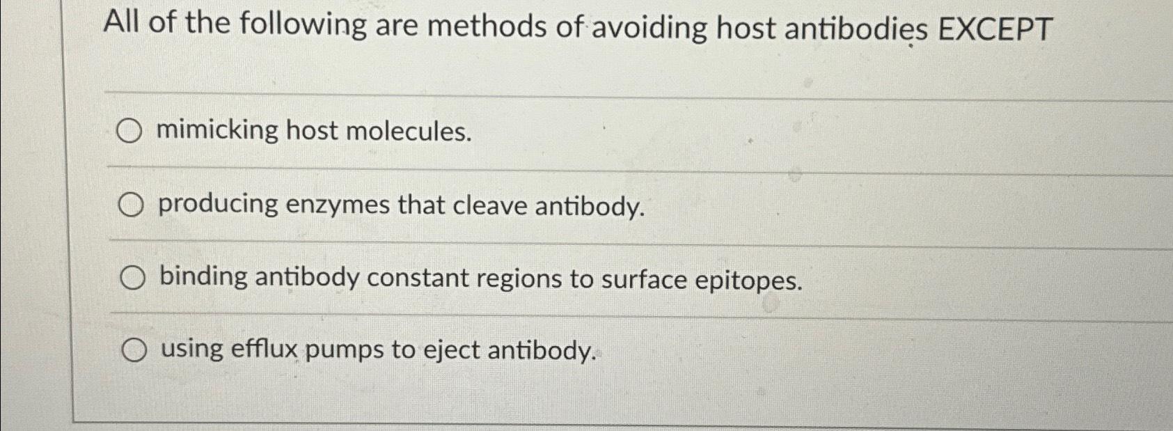 Solved All of the following are methods of avoiding host | Chegg.com