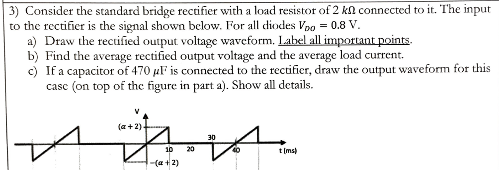 Consider the standard bridge rectifier with a load | Chegg.com