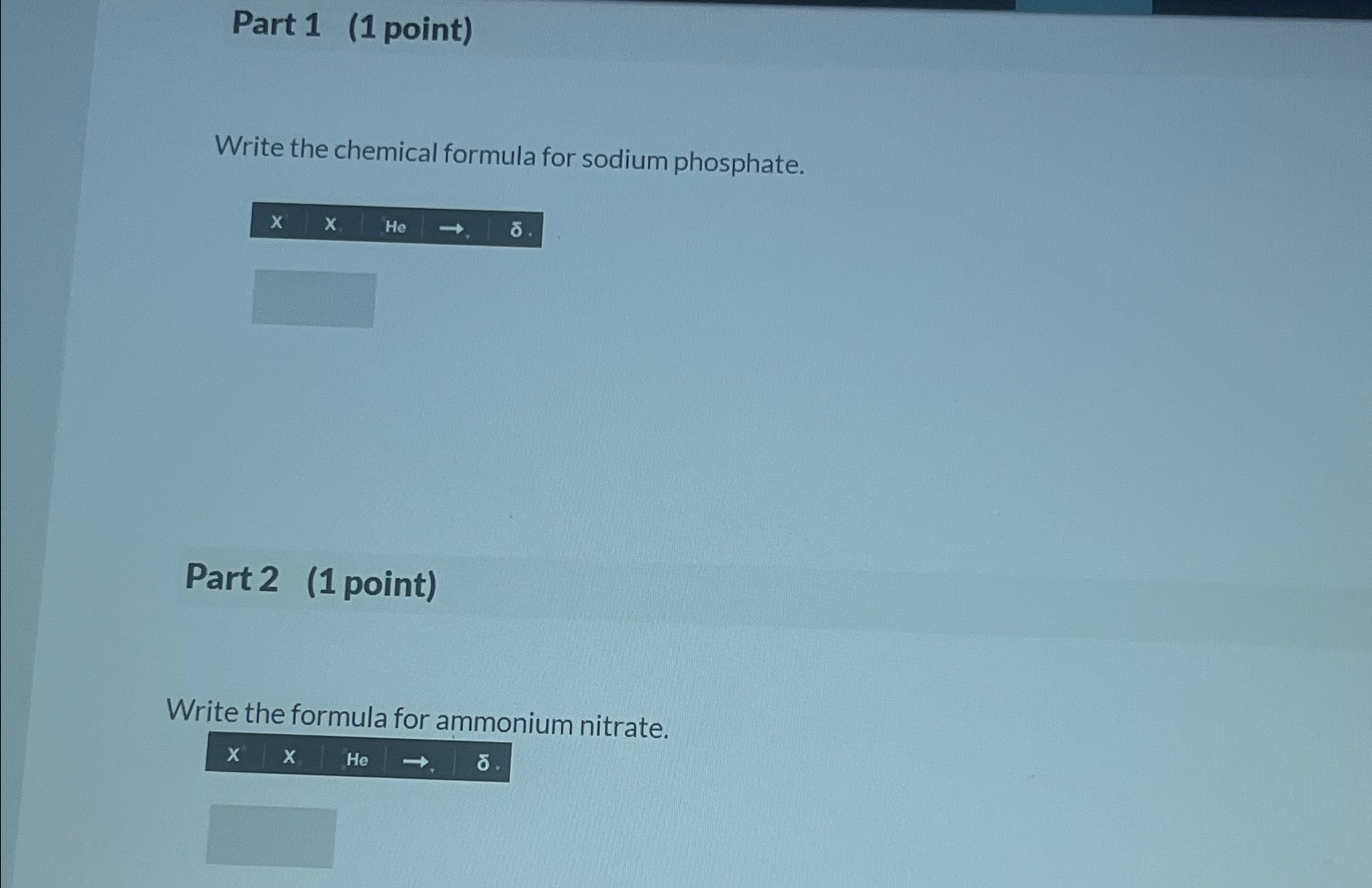 Solved Part 1 (1 ﻿point)Write the chemical formula for | Chegg.com