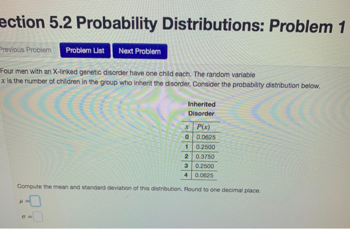 Solved ection 5.2 Probability Distributions: Problem 1 | Chegg.com