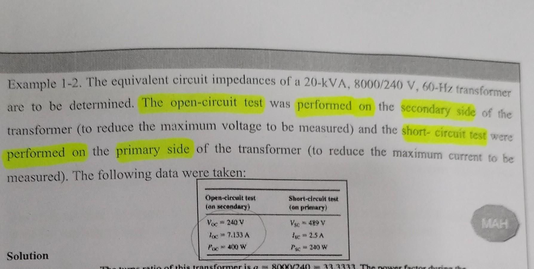 Solved Example 1-2. The equivalent circuit impedances of a | Chegg.com