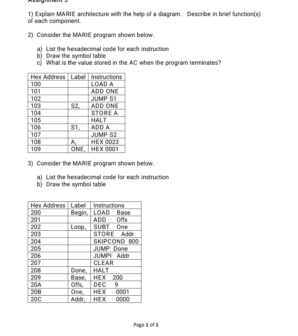 Solved 1) Explain MARIE architecture with the help of a | Chegg.com