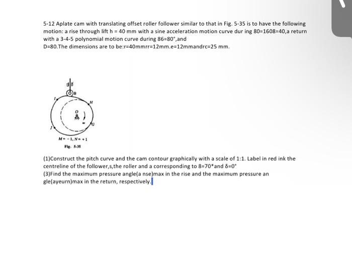 Solved = 5-12 Aplate cam with translating offset roller | Chegg.com