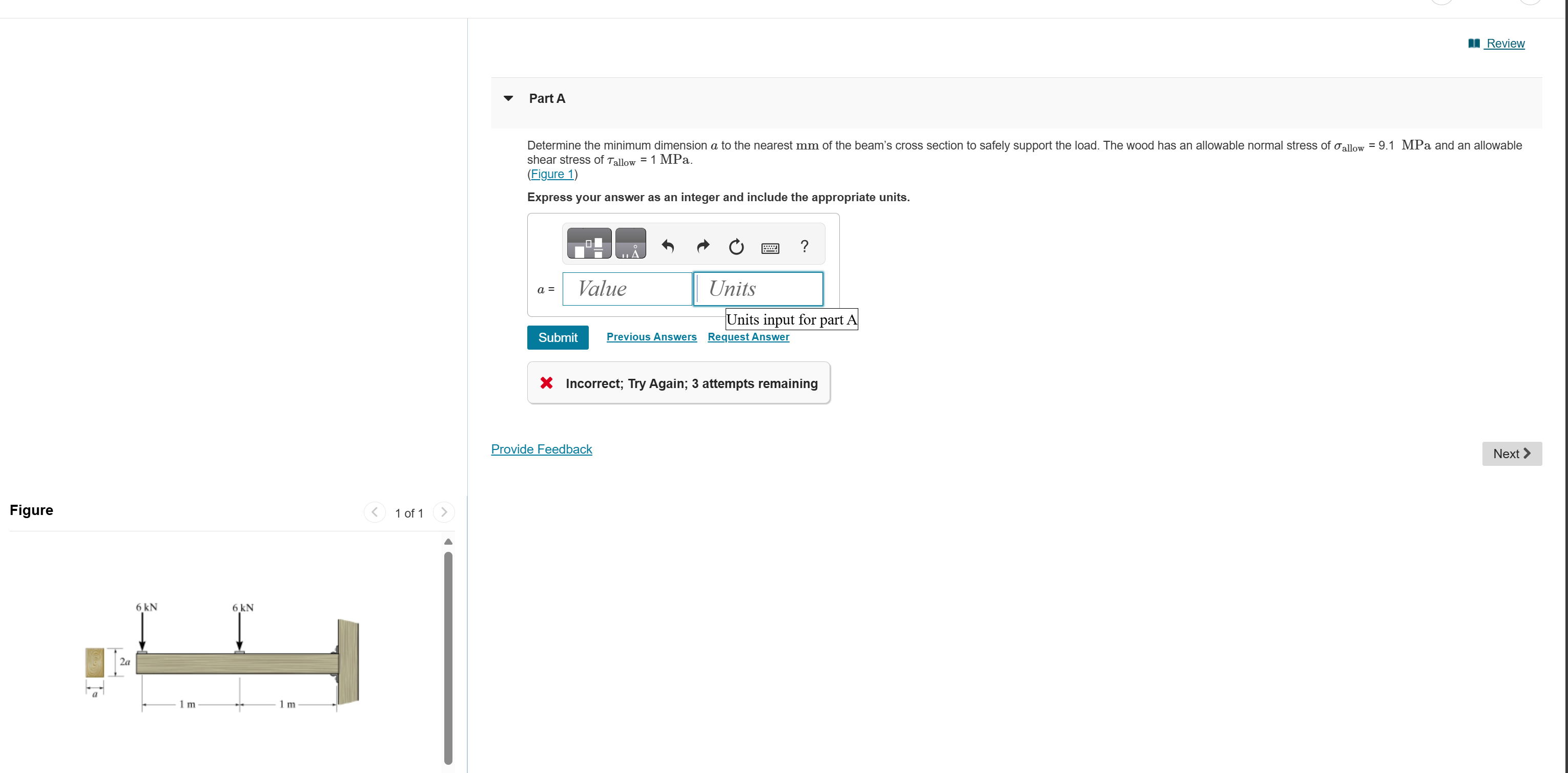Solved Part ADetermine the minimum dimension a to ﻿the | Chegg.com