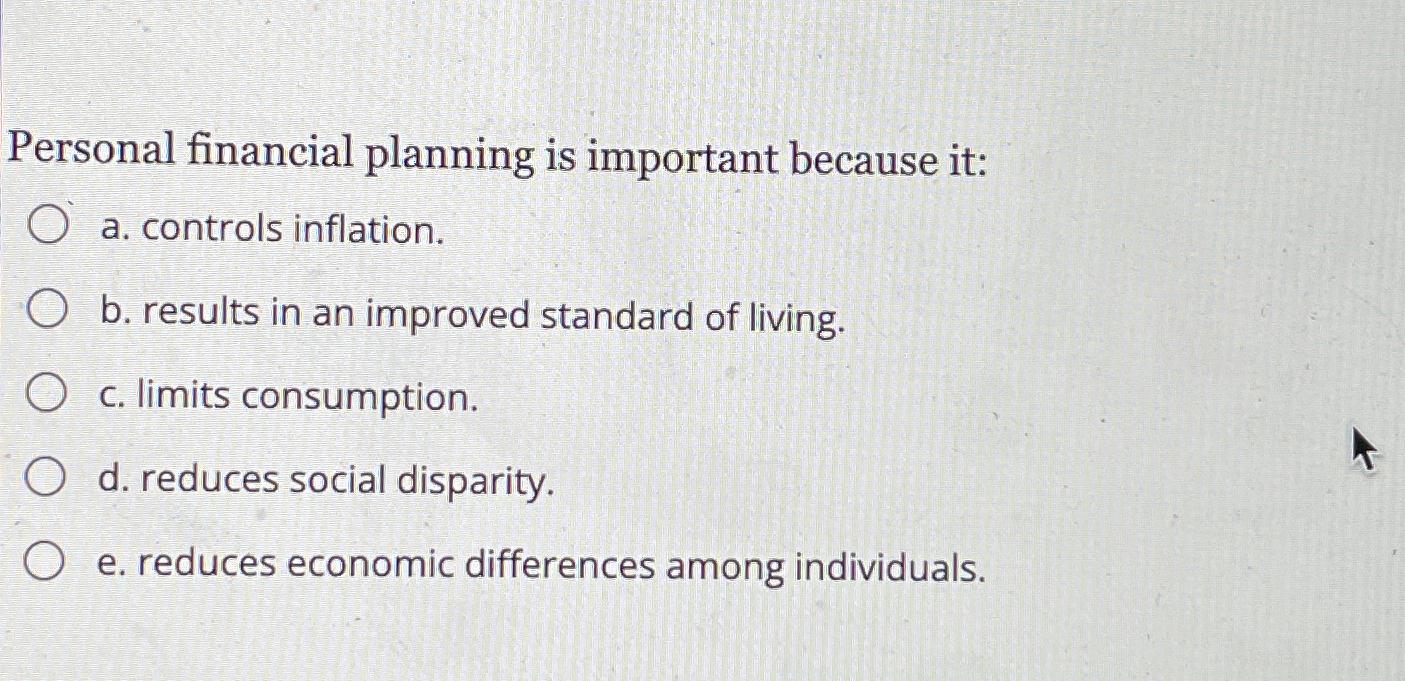 Solved Personal financial planning is important because | Chegg.com
