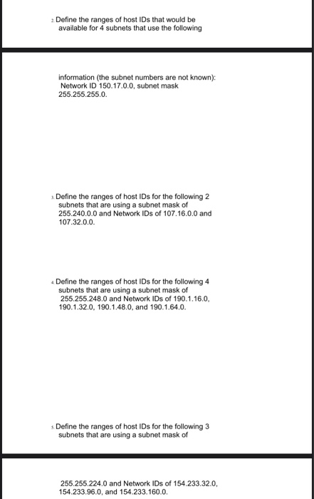 Solved Define the ranges of host IDs that would be available | Chegg.com