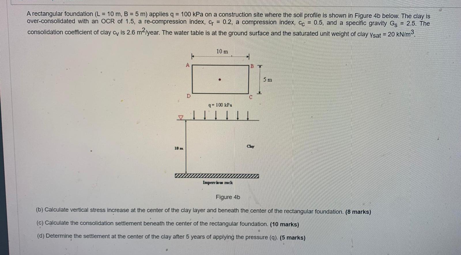 Solved A rectangular foundation (L = 10 m, B = 5 m) applies | Chegg.com
