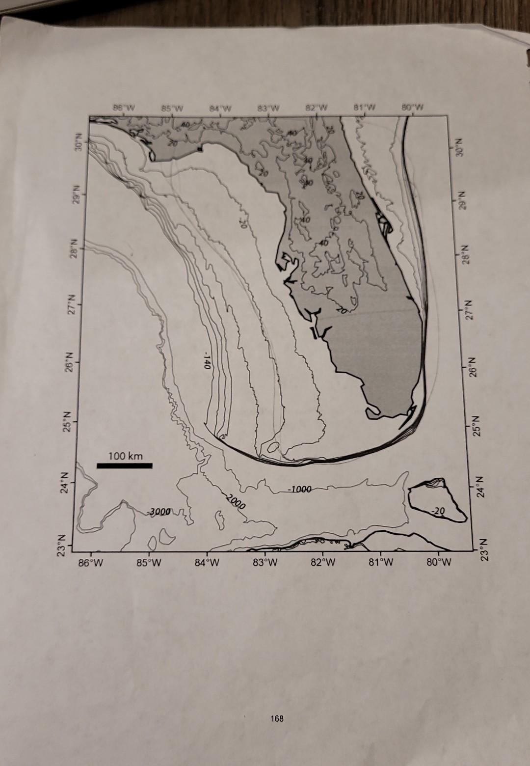 Solved 12. Use the contour map of Florida and the ocean | Chegg.com