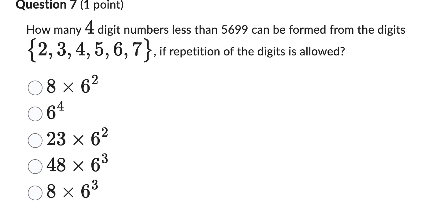 Solved Question 7 (1 ﻿point)How many 4 ﻿digit numbers less | Chegg.com