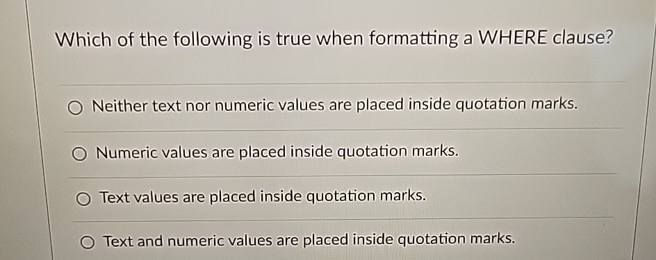 Solved Which of the following is true when formatting a | Chegg.com