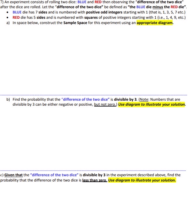Solved An experiment consists of rolling two dice: BLUE and | Chegg.com