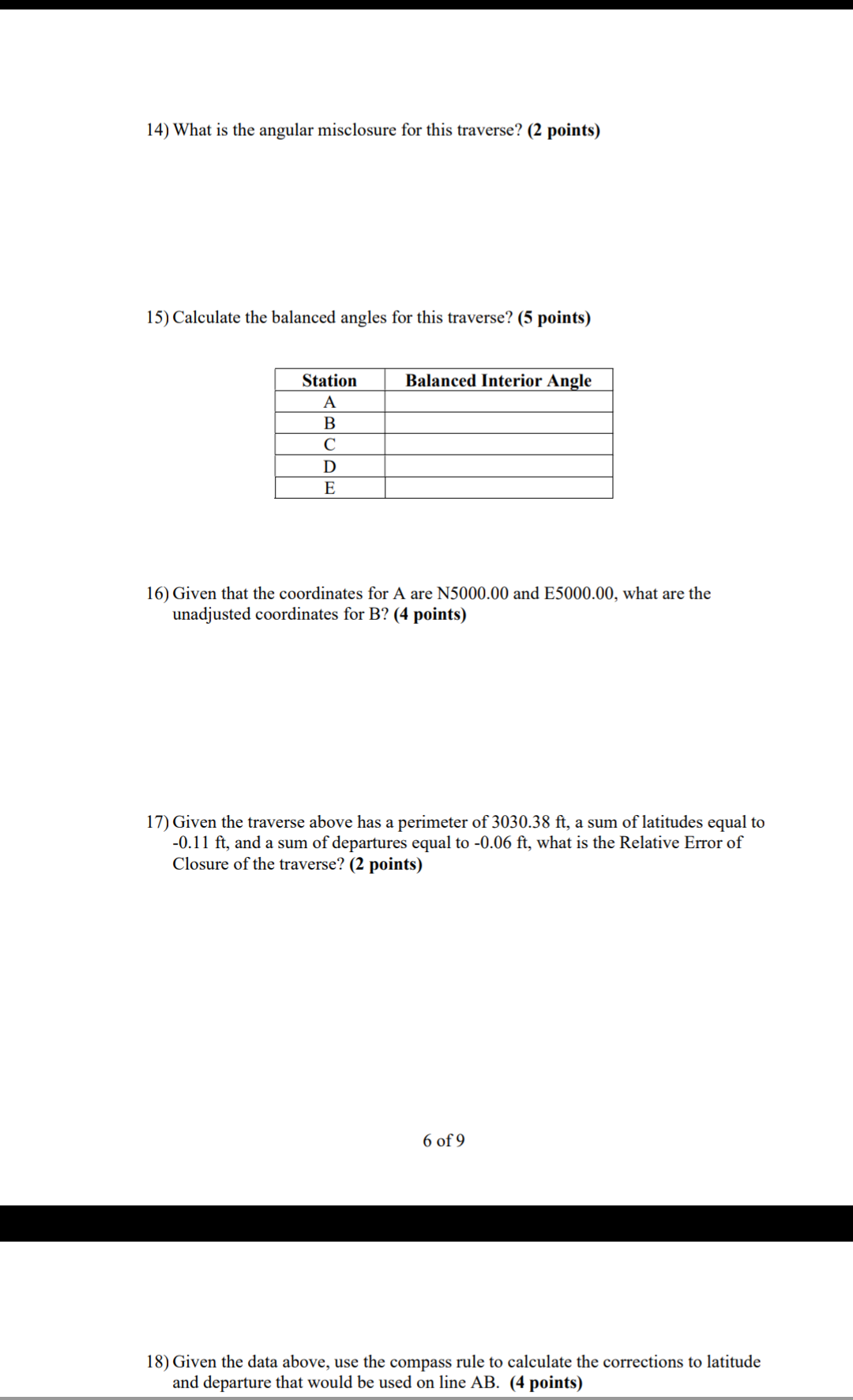 Solved Using the traverse data given below, solve problems | Chegg.com