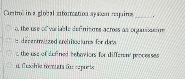 Solved Control in a global information system requires a. | Chegg.com