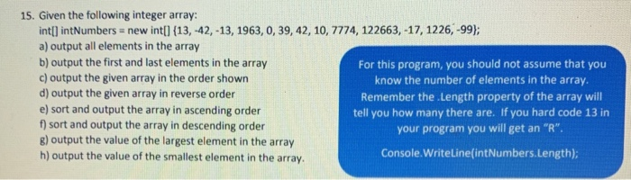 Solved 15. Given the following integer array: int[] | Chegg.com