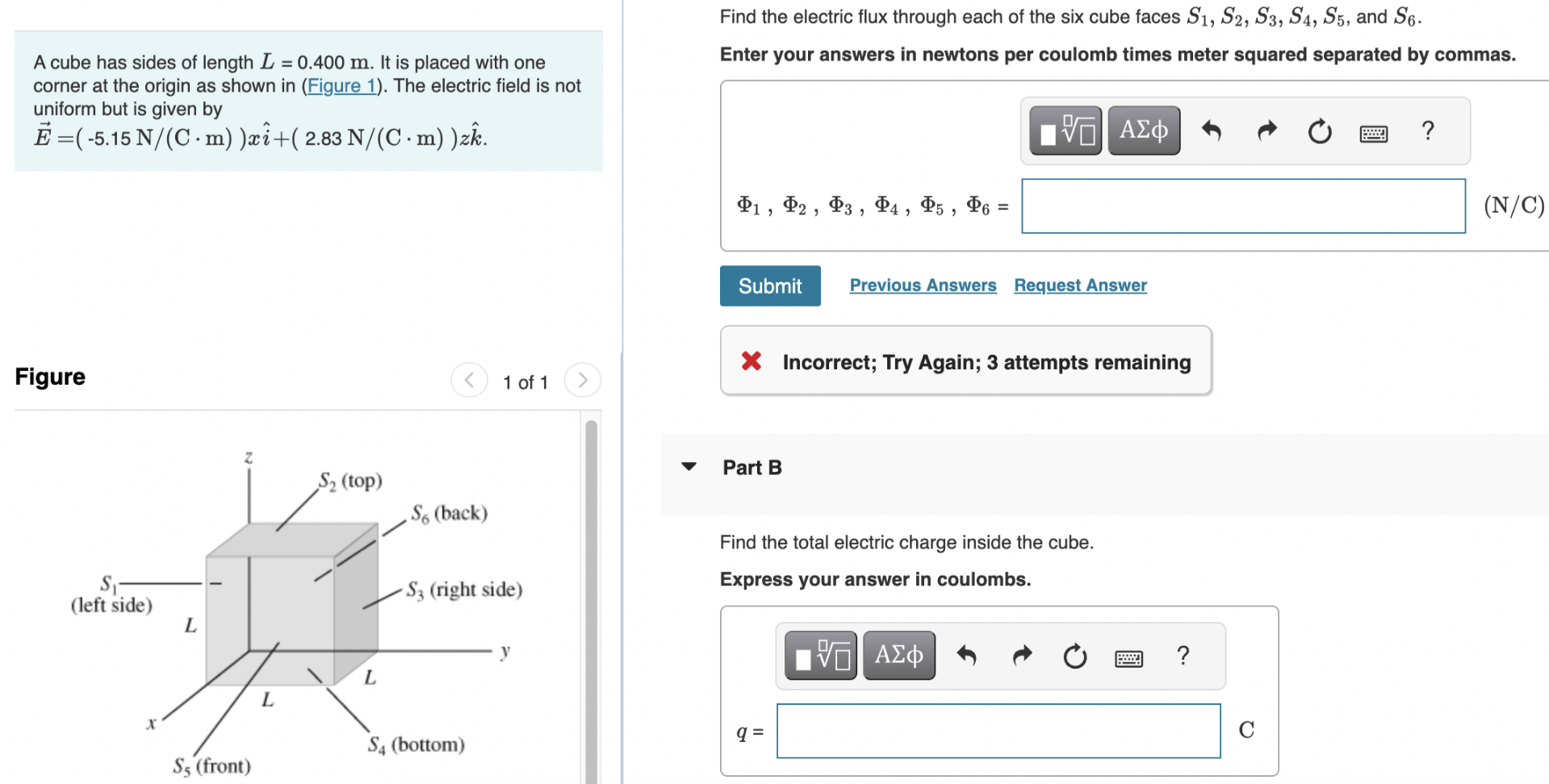 Solved Find the electric flux through each of the six cube | Chegg.com