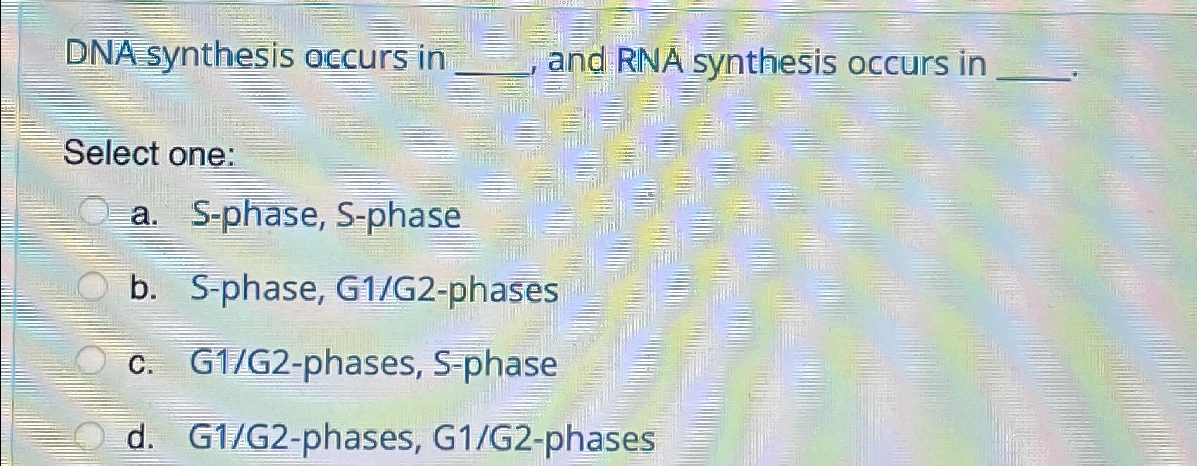 Solved DNA synthesis occurs in and RNA synthesis occurs | Chegg.com
