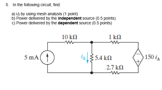 Solved 5. ﻿In the following circuit, find: a) ﻿i \( \Delta | Chegg.com