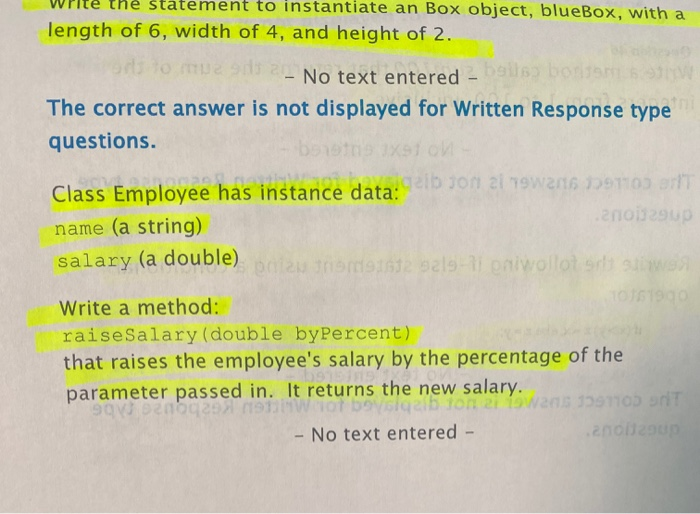 Solved Write The Statement To Instantiate An Box Object