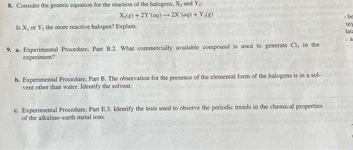 Solved 8. Consider the generic equation for the reaction of | Chegg.com